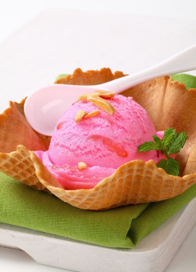 Pink Ice Cream in a Wafer Bowl Stock Image - Image of raspberry, bowl ...