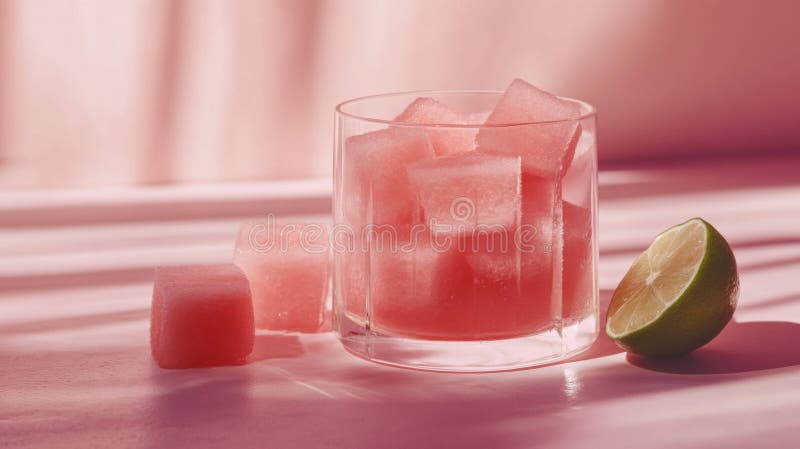 Pink Ice Cubes in Glass with Lime Stock Illustration - Illustration of ...