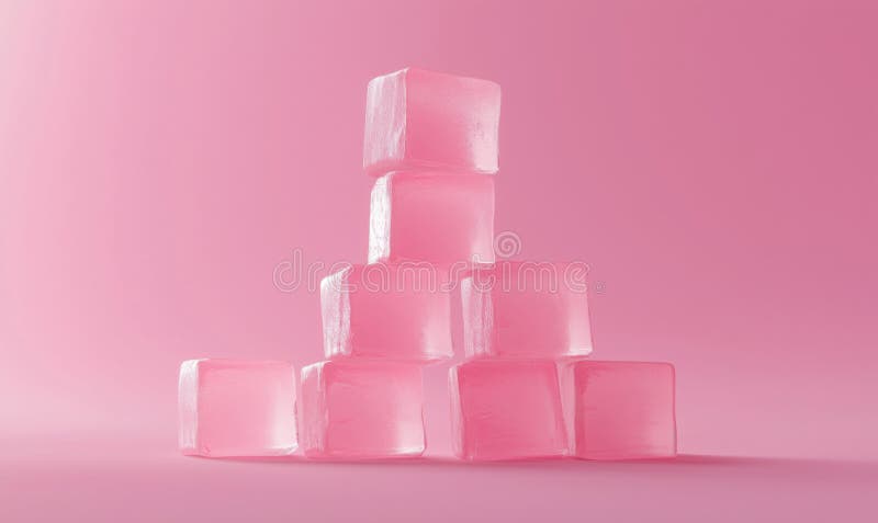 Pink Ice Cubes Stacked in Pyramid Formation on Soft Pink Background ...