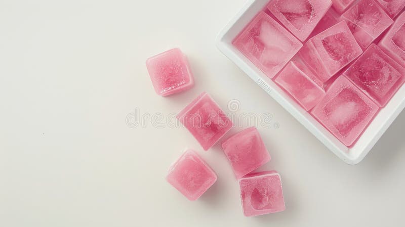 Pink Ice Cubes in Tray on a Clean White Surface Stock Photo - Image of ...