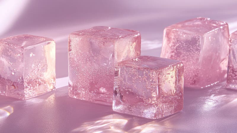 Pink Ice Cubes Under Soft Lighting, Minimal and Refreshing. Stock Image ...