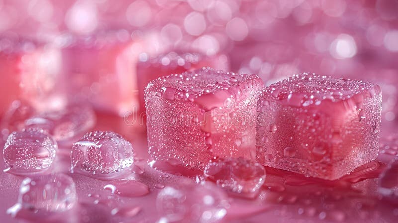 Pink Ice Cubes with Water Droplets Stock Illustration - Illustration of ...