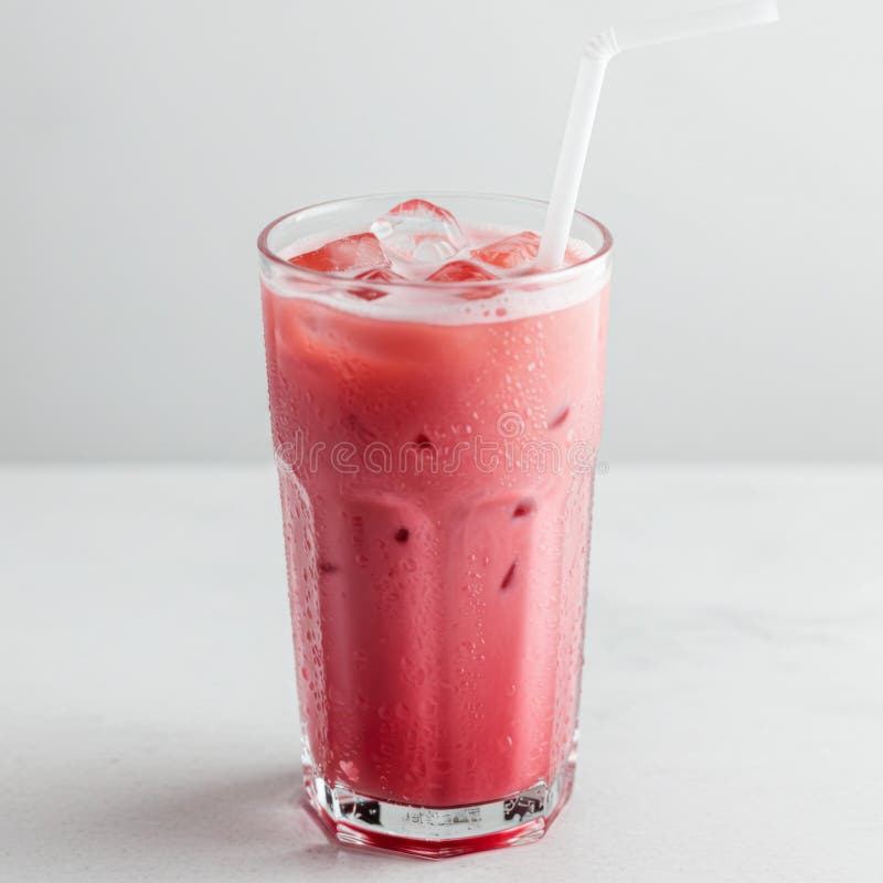 Pink Iced Beverage in Tall Glass with Straw Stock Illustration ...