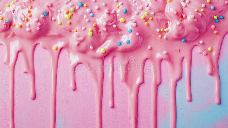 Pink Icing Dripping with Sprinkles on Pastel Background Stock ...