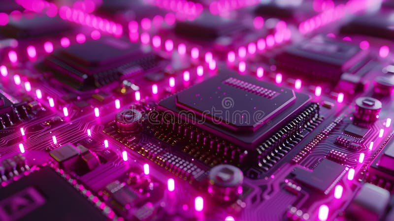 Pink Illuminated Circuit Board 3D Render Stock Illustration ...