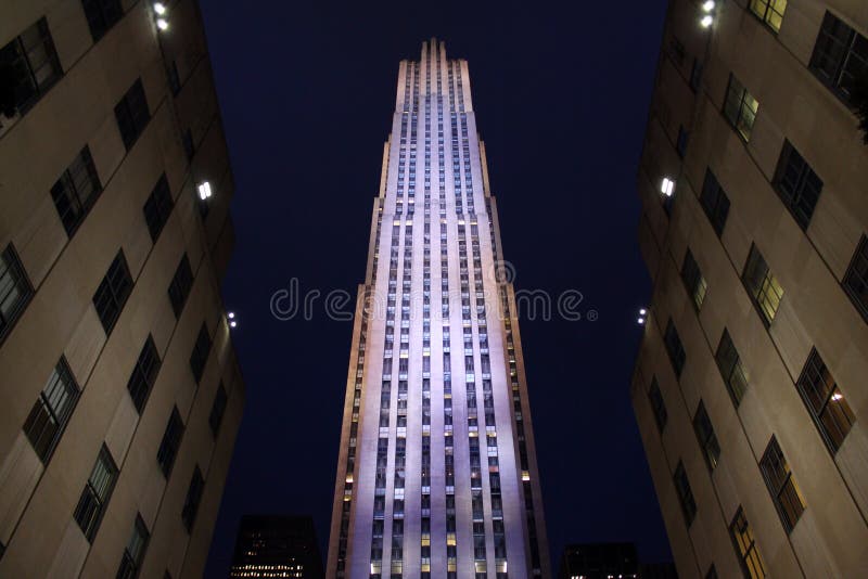 Pink Illuminated Skyscraper in New York City Stock Photo - Image of ...