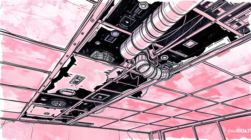 Pink Industrial Ceiling - Complex Architectural Illustration Stock ...