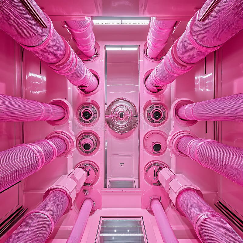 Pink Industrial Machine Interior with Multiple Cylinders and Circular ...