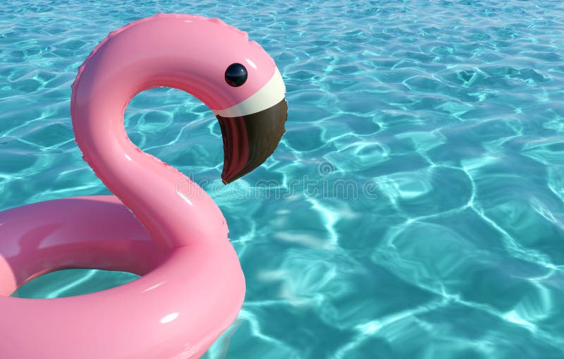 Pink Inflatable Flamingo Pool Flat in a Swimming Pool. 3D Render Stock ...