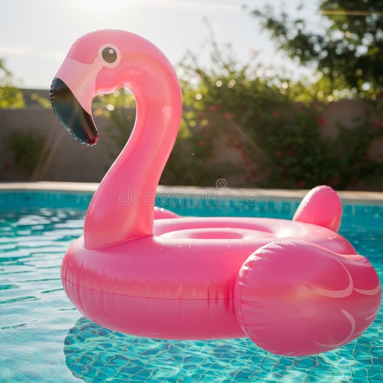 Pink Inflatable Flamingo Pool Float in Sunny Backyard Stock Image ...