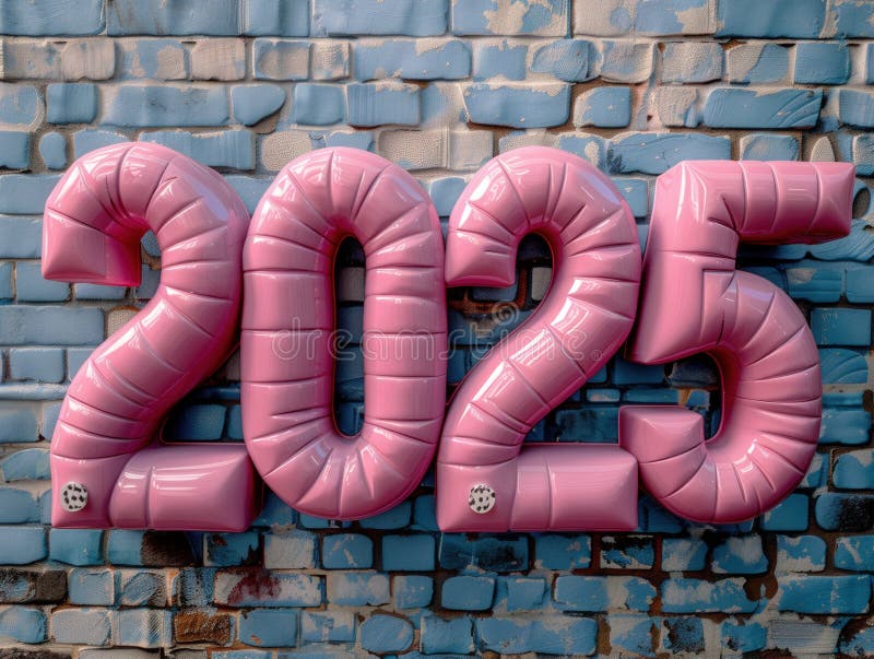 Pink Inflatable Numbers 2025 on a Blue Graffiti Wall Stock Photo ...