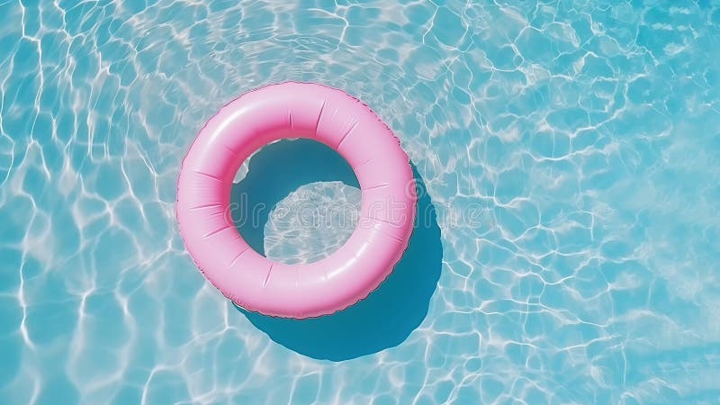 Pink Inflatable Pool Circle Floating on the Water Surface on Sunny Day ...