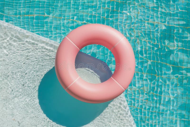 Pink Inflatable Pool Float in Clear Blue Swimming Pool Water on a Sunny ...