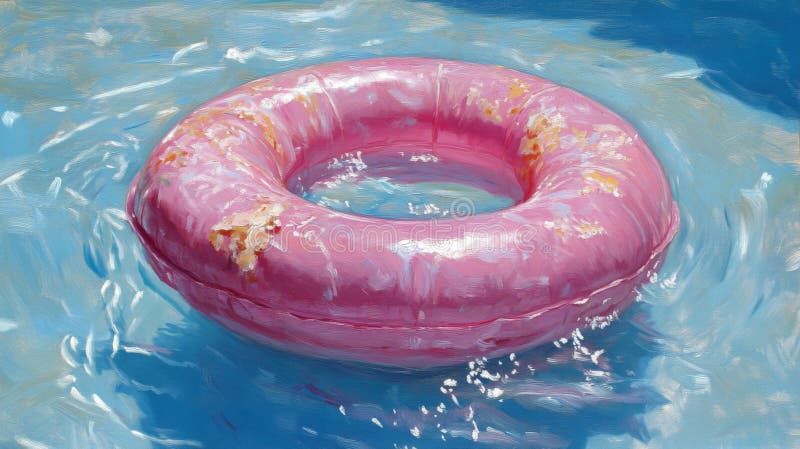 Pink Inflatable Ring Float in Blue Pool Water Stock Illustration ...