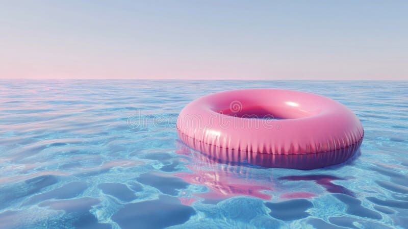 Pink Inflatable Ring Floating on Calm Blue Water Stock Illustration ...