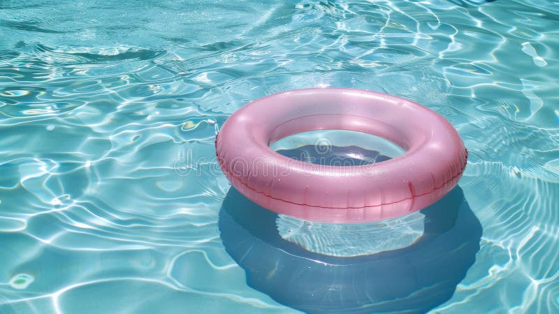 Pink Inflatable Ring Floating on Clear Blue Pool Water, Summer Vacation ...