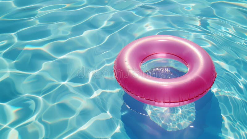 Pink Inflatable Ring Floating in a Clear Blue Swimming Pool, Summer ...