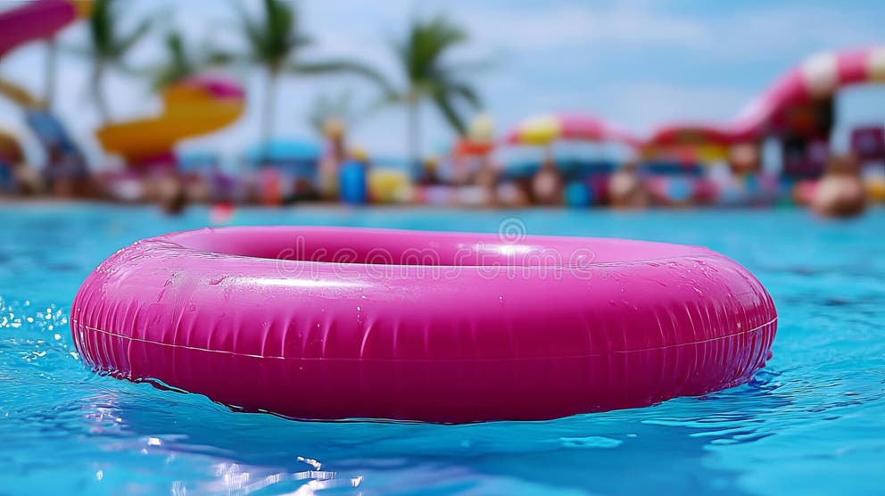 A Pink Inflatable Ring Floating in a Swimming Pool Stock Image - Image ...