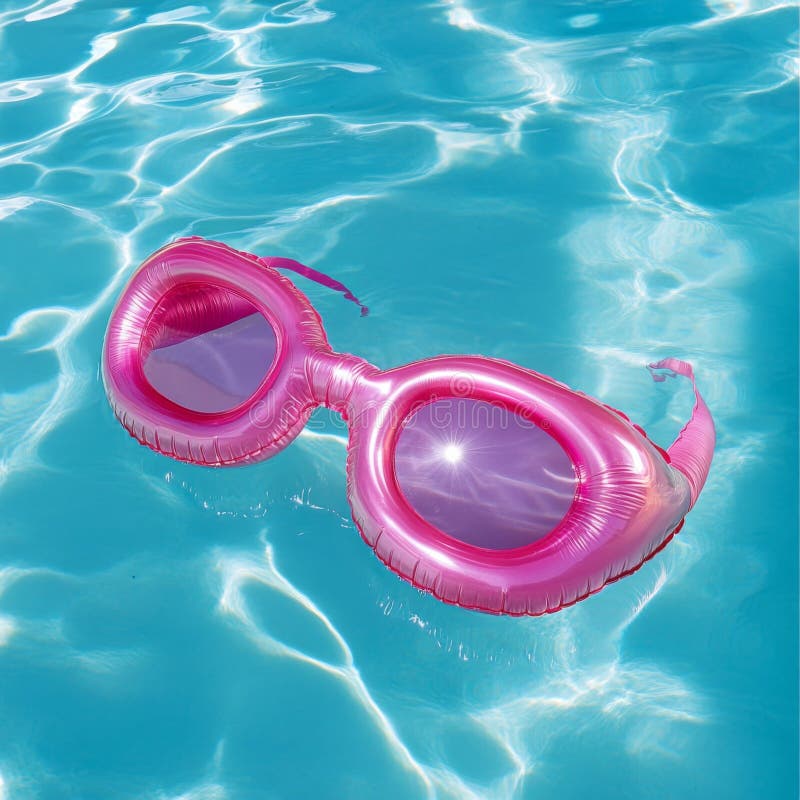 Pink Inflatable Sunglasses Floating in Blue Pool Water with Sunlight ...