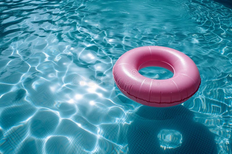 Pink Inflatable Swimming Ring Floating in Clear Blue Pool Water Stock ...