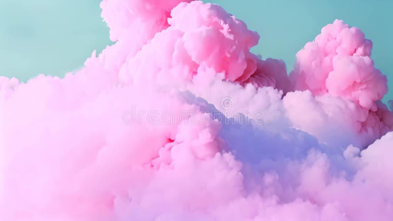 Pink Ink Clouds Resembling Cotton Candy Float Against a Light Blue Backdrop, Fluffy, Light ...