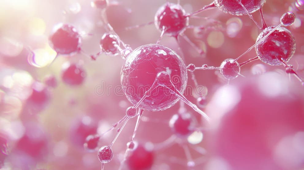 Pink Interconnected Cells Microscopic View Glowing Background Stock ...