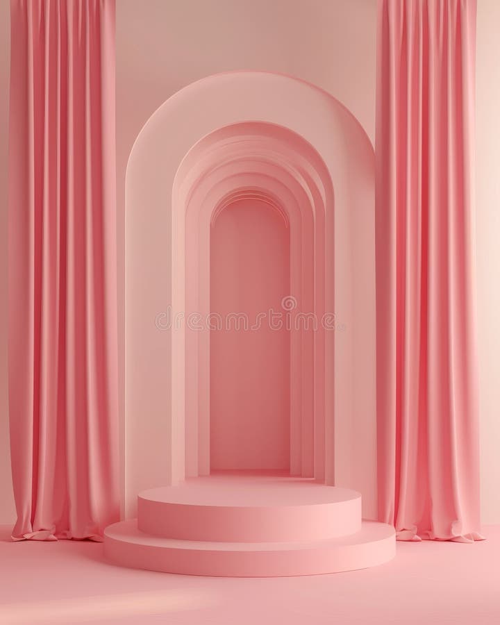 Pink Interior with Arch and Drapery Stock Image - Image of stylish ...