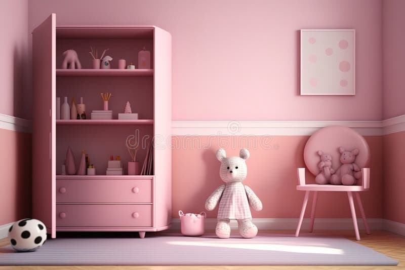 Pink Interior with Study Room, Generative AI. Stock Illustration ...