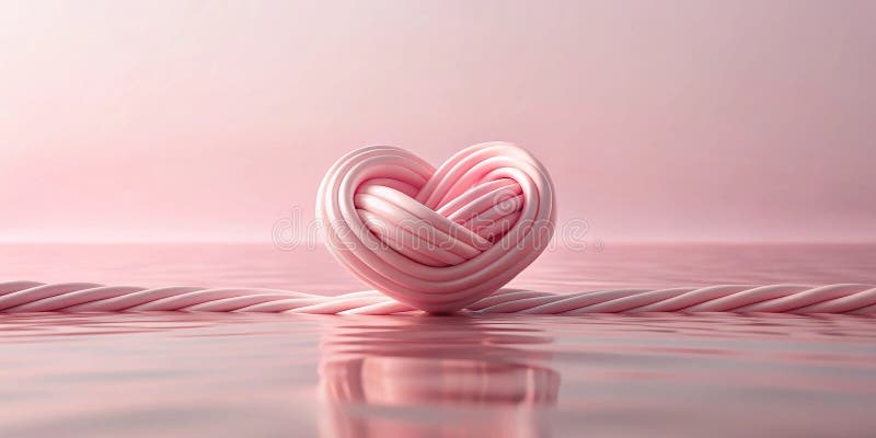 A Pink Intertwined Heart Shape Rests Gently upon a Smooth, Pink, Wavy ...