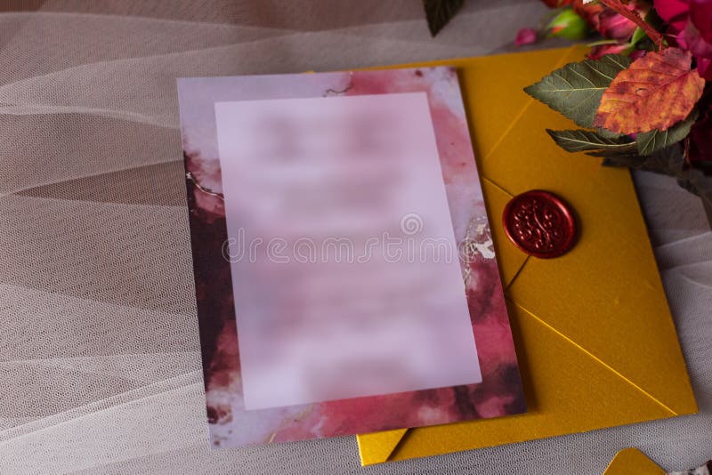 Pink Invitation and Yellow Envelope with a Red Wax Seal Stock Photo ...