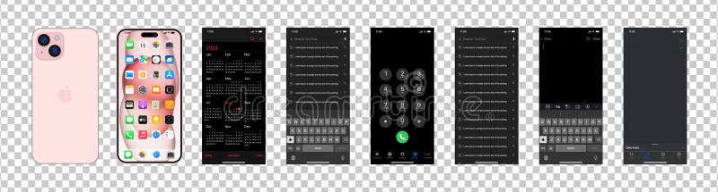 Pink Iphone 15 Pro Interfaces. Apple Mockup. Front, Back Side of the ...