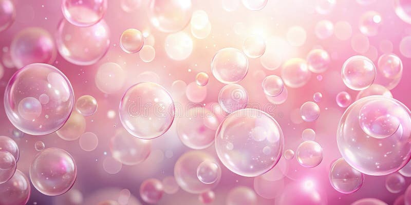Pink Iridescent Bubbles Float on a Soft Pink Background, Creating an ...