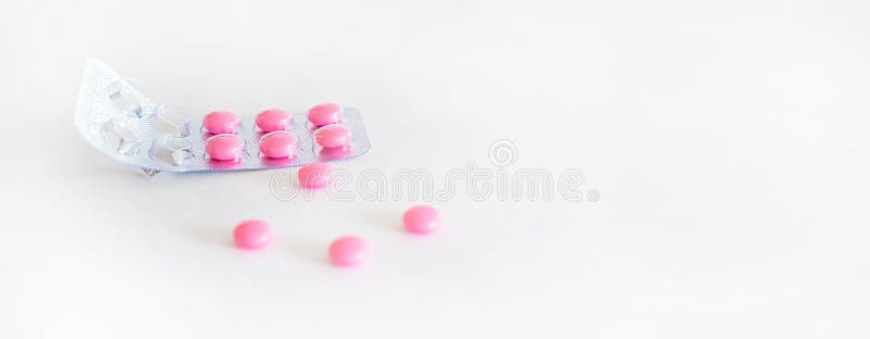 Pink Isolated Tablets on a White Background. Stock Image - Image of ...