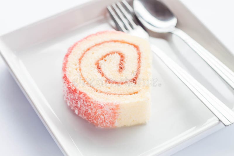 Pink Jam Roll Cake with Spoon and Fork Stock Photo - Image of delicious ...