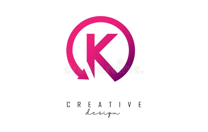 Pink K Letter Logo Design with Circle Frame and Arrow Stock Vector ...