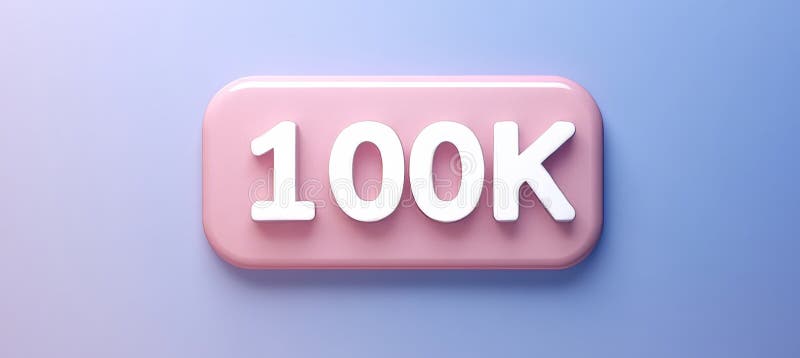Pink 100K Social Media Notification Button on a Soft Gradient ...