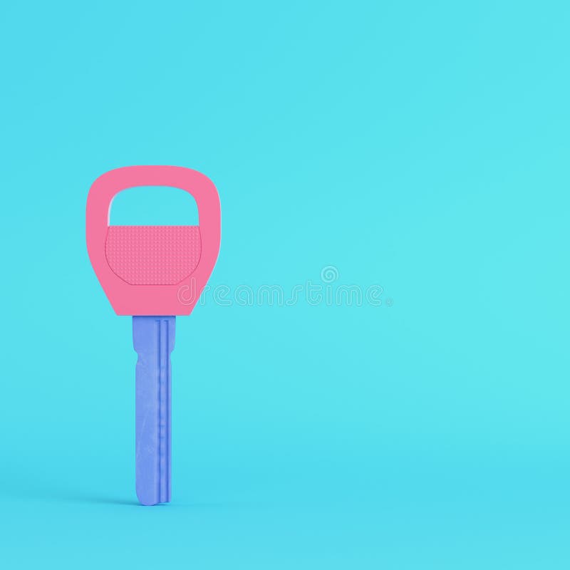 Pink Key on Bright Blue Background in Pastel Colors Stock Illustration ...