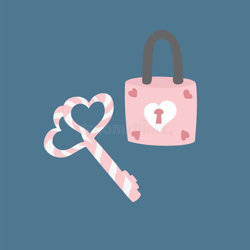Pink Key and Lock with Hearts on Blue Background. Stock Vector ...