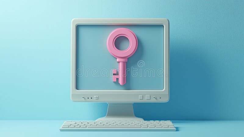 Pink Key on Vintage Computer Screen Stock Illustration - Illustration ...
