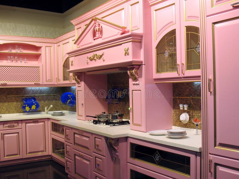 Pink kitchen interior stock photo. Image of house, domestic - 13433680