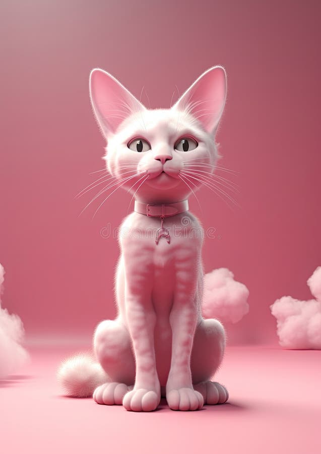 Pink Kitten Generative AI Illustration Stock Photo - Image of card ...