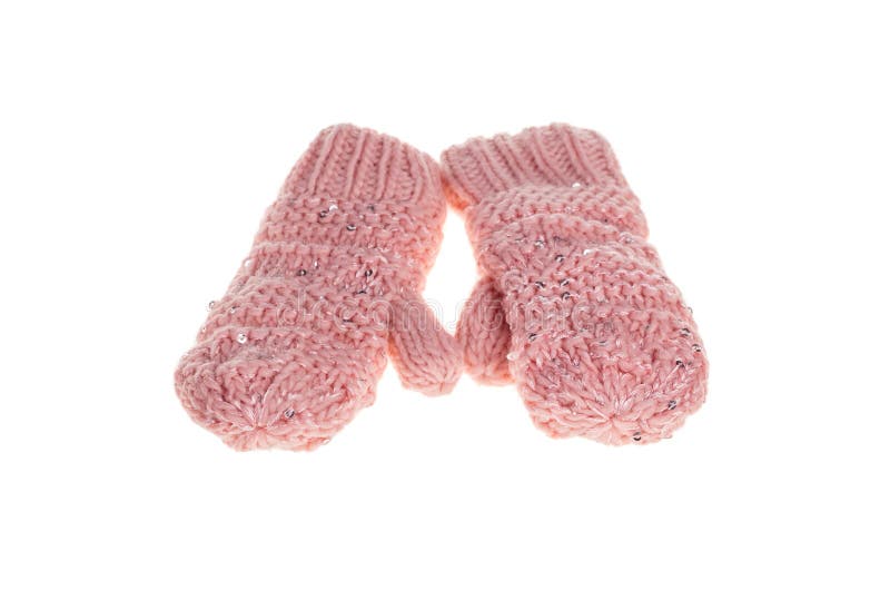 Pink knitted mittens. stock photo. Image of knit, wool - 162360728