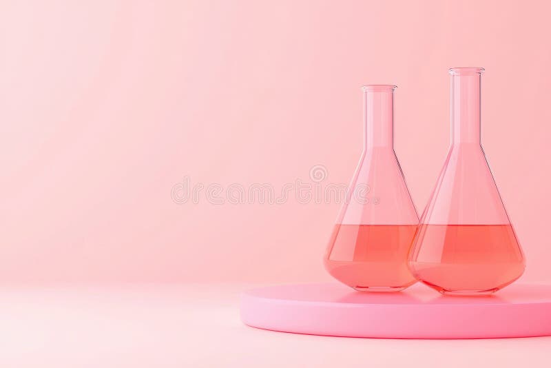 Pink Laboratory Glassware with Colored Liquid on Pastel Background ...