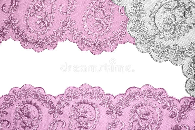 Pink lace on white fabric. stock image. Image of girl - 137520119