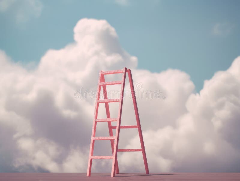 Pink Ladder Standing on Top of a Cloud Stock Illustration ...