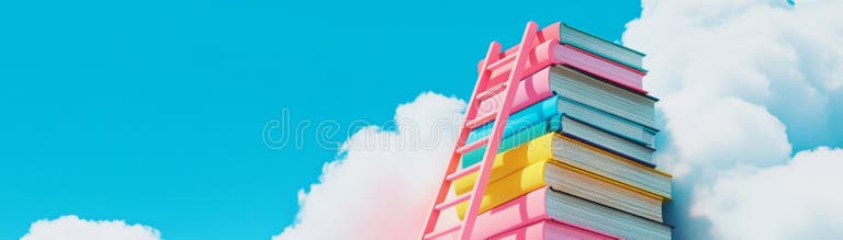 Pink Ladder To Knowledge Colorful Books Stack, 3D Render, Education ...