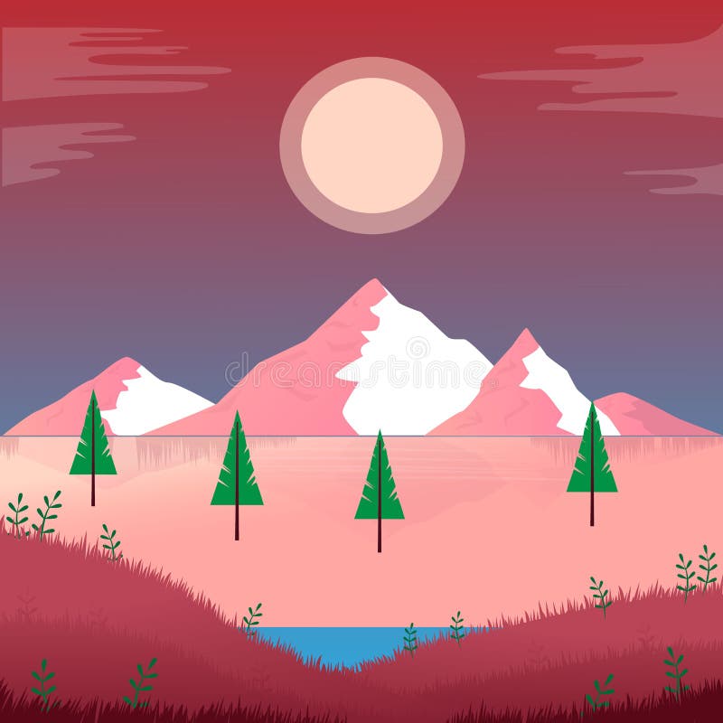 Pink Land with Water Mountain Stock Illustration - Illustration of ...