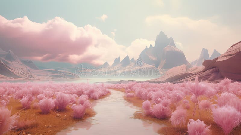 Pink landscape stock illustration. Illustration of valley - 287960845