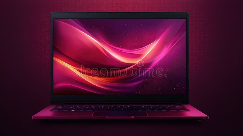 Pink Laptop Computer Displaying Abstract Wave Design on Screen Stock ...