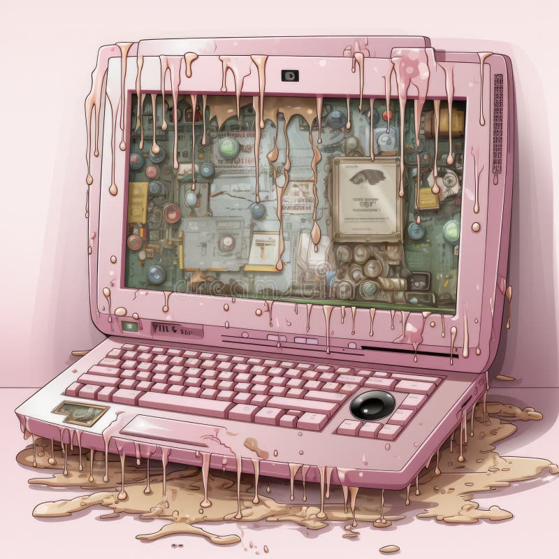 A Pink Laptop Computer with a Dripping Liquid on it Stock Illustration ...